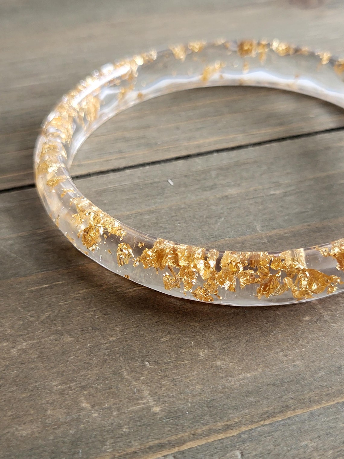Gold Flake Resin Bangle- Real Gold Flake Jewelry- Resin Bracelet- Clear ...