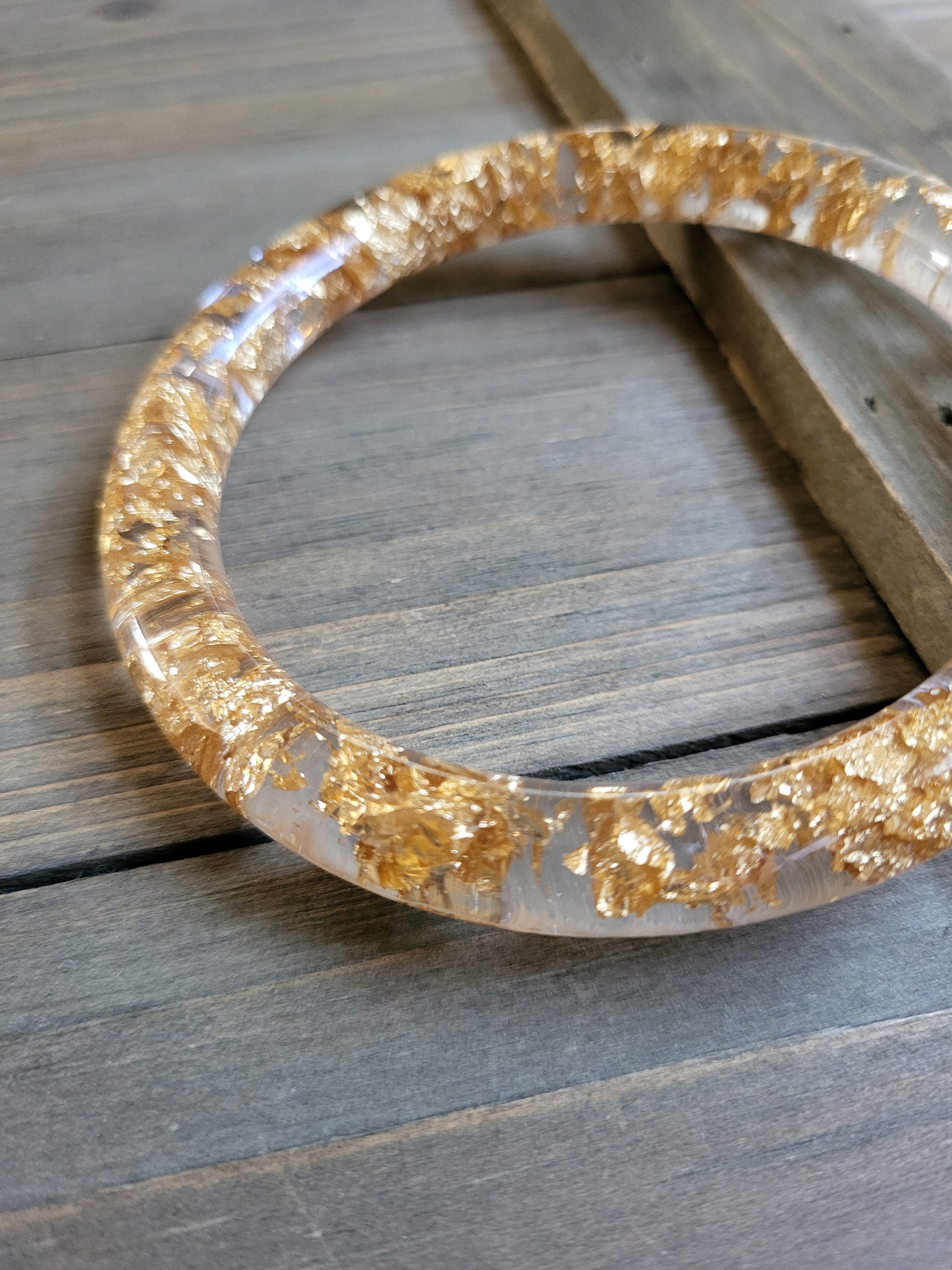 Gold Flake Resin Bangle- Real Gold Flake Jewelry- Resin Bracelet- Clear ...