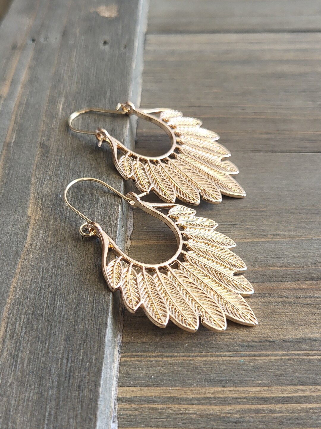 Gold Feather Bohemian Hoop Earrings- Gold Hoops- Medium Hoop Earrings ...