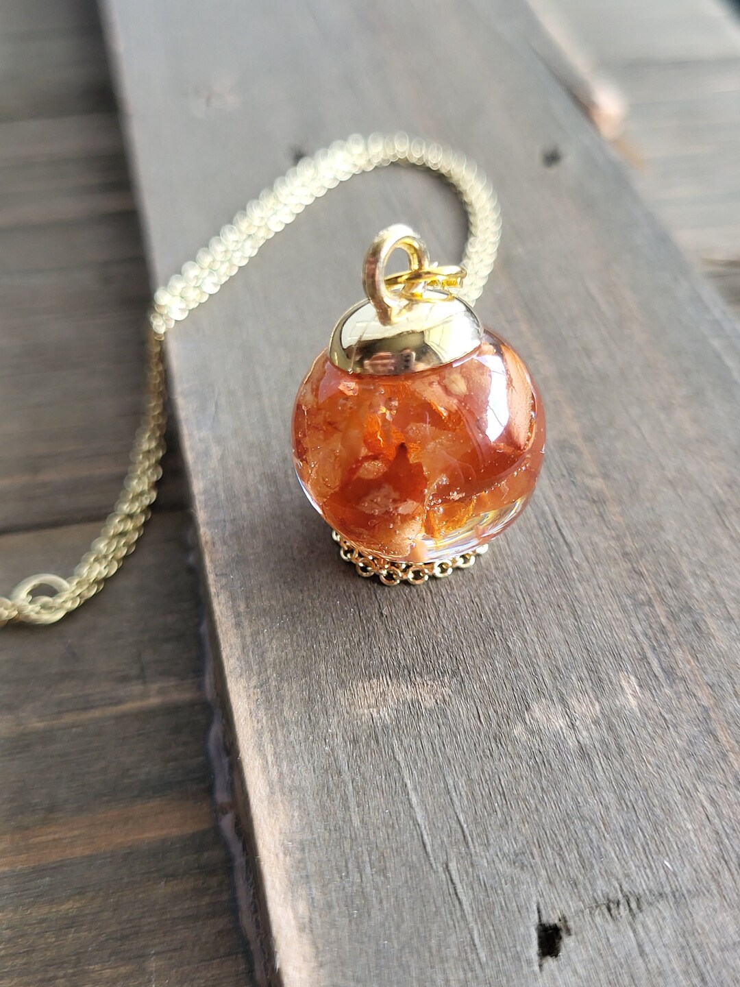 Peach Tigerlily Flower Glass Ball Necklace- Handmade Jewelry- Gold ...