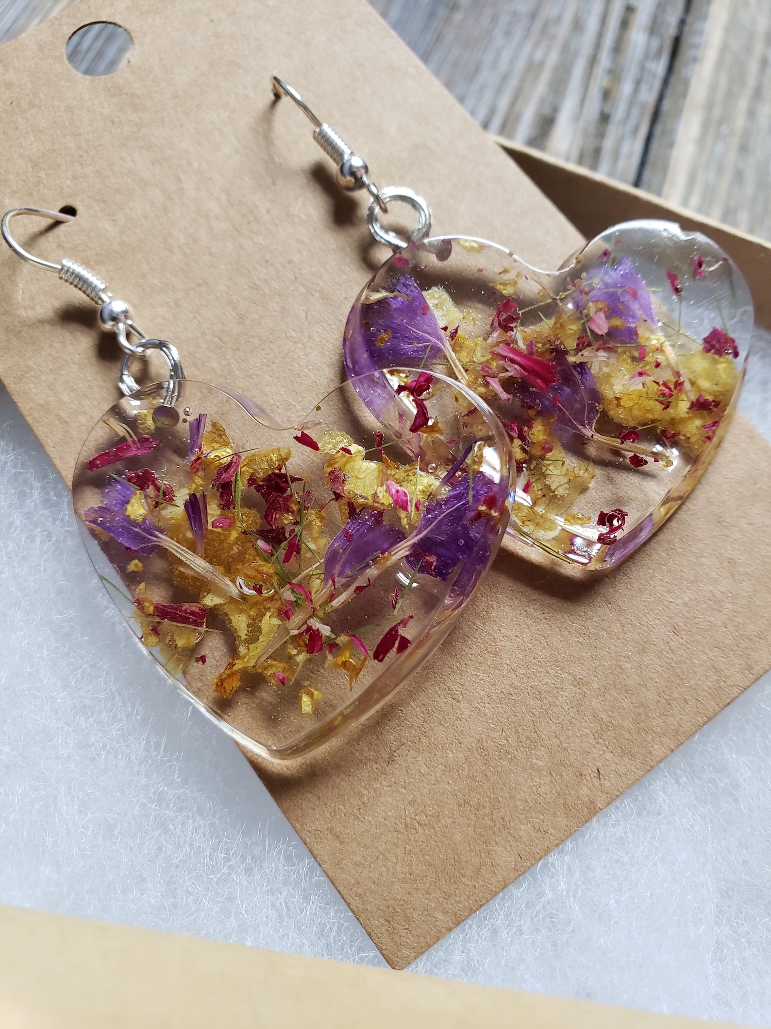 Flower Resin Heart Earrings Handmade Earrings Resin Heart | Etsy