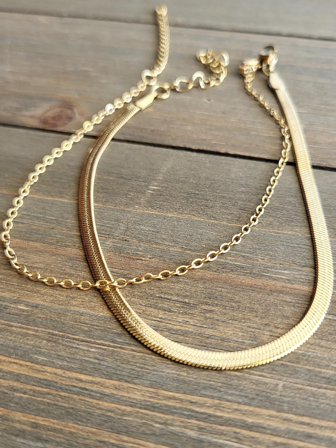 18 K Gold Stainless Steel Anklet Set- Gold Anklets- Water Proof Anklets ...