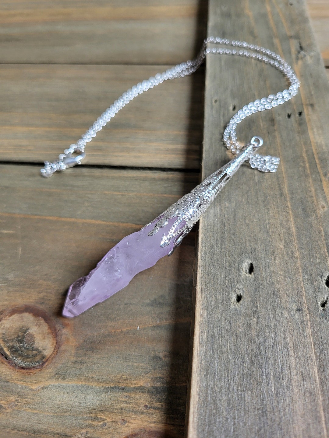 Lavender Quartz Crystal Stone Necklace- Crystal Necklace- 925 Sterling ...