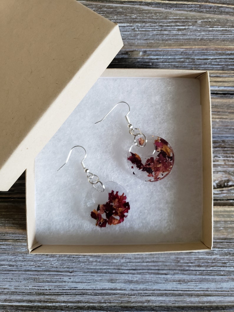 Red Rose Resin Earrings Handmade Earrings Real Rose Petal | Etsy