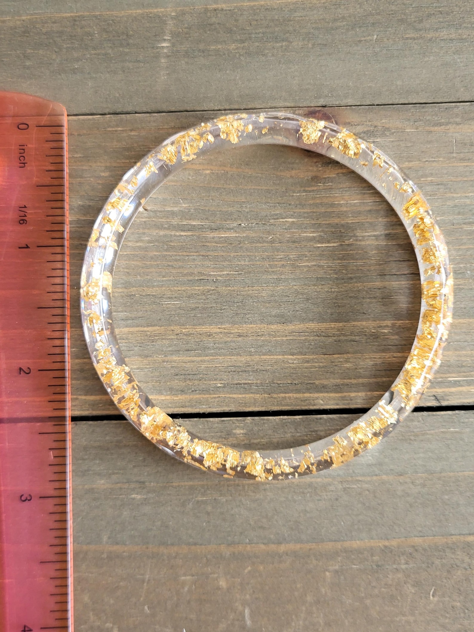 Gold Flake Resin Bangle- Real Gold Flake Jewelry- Resin Bracelet- Clear ...