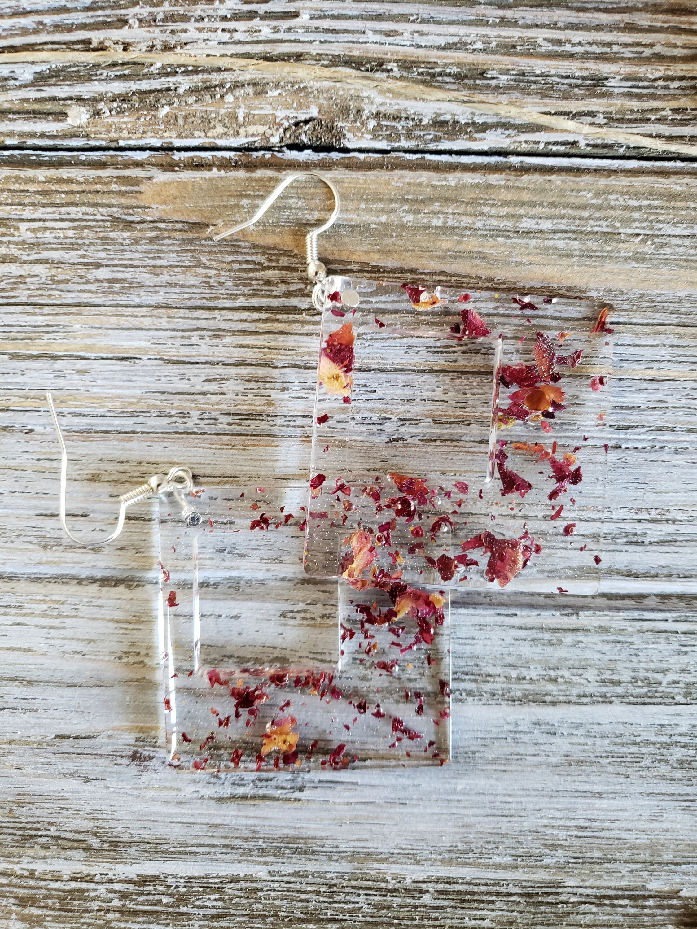 Resin Rose Petal Earrings Handmade Earrings Resin Flower | Etsy