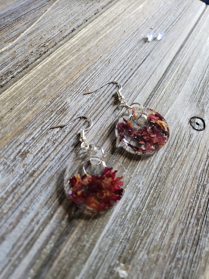 Red Rose Resin Earrings Handmade Earrings Real Rose Petal - Etsy