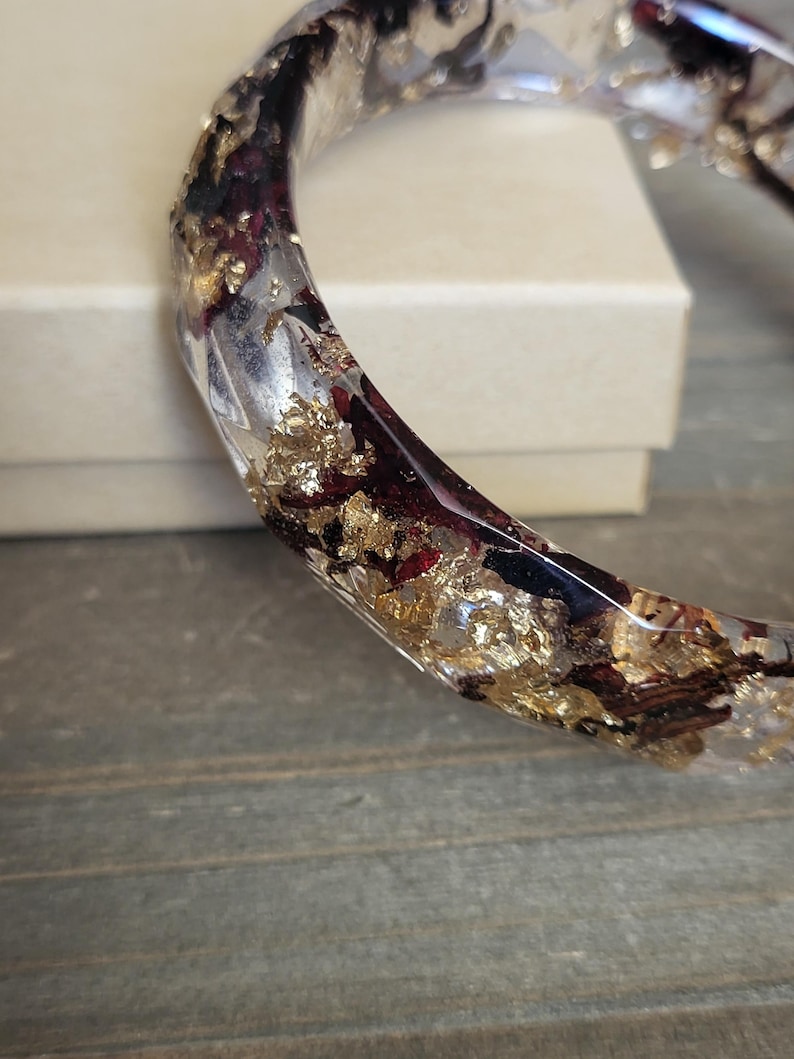 Black Ruby Hibiscus Gold Flake Resin Bangle- Real Gold Flake Jewelry ...