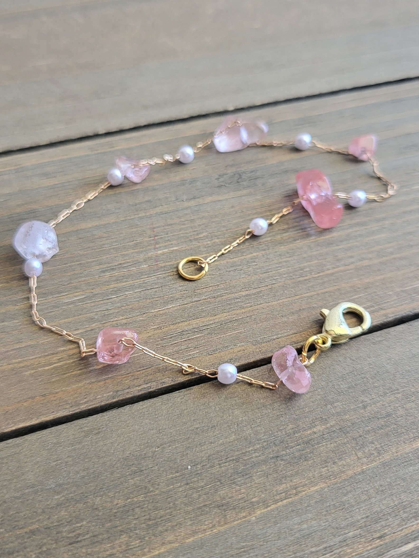 Rose Quartz Pearl Crystal Anklet- Colorful Anklets- Water Proof Anklets ...