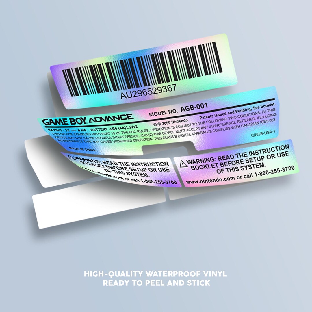 Gameboy Advance USA GBA Sticker Sheet - Unique Serials and Rear Sticker ...