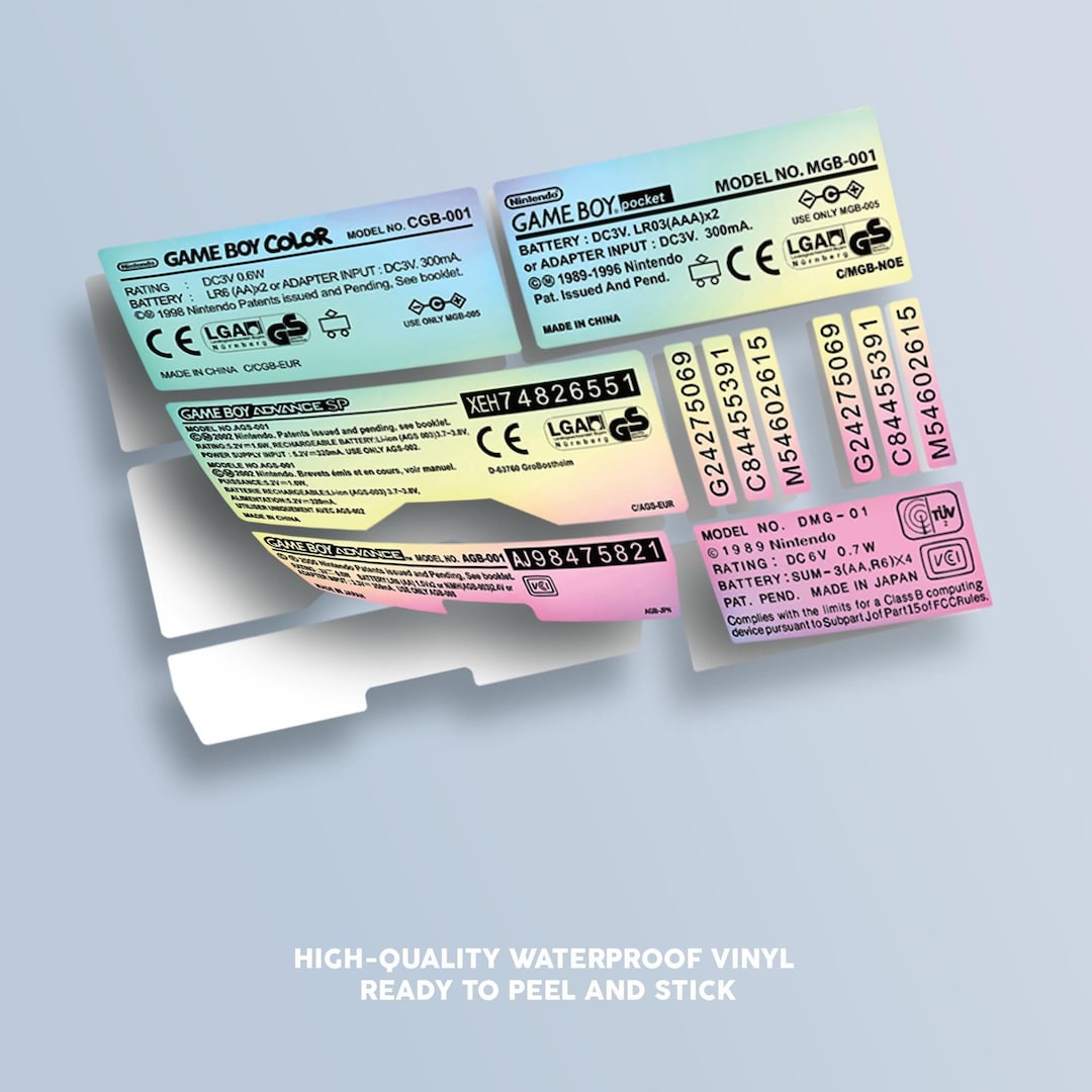 Gameboy Sticker Sheet for Color GBA DMG and Pocket - Custom Serials and ...