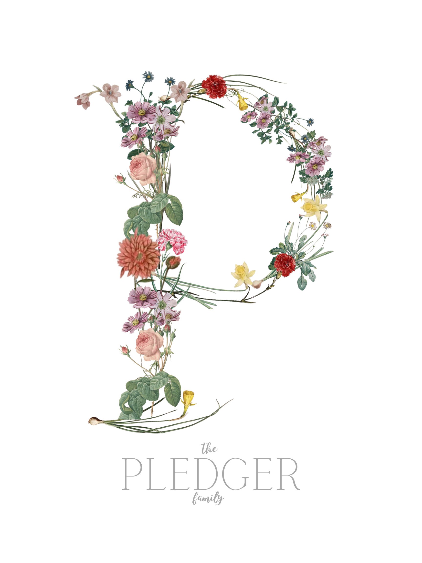 Personalized "family Tree" Birth Flower Monogram Art - Etsy