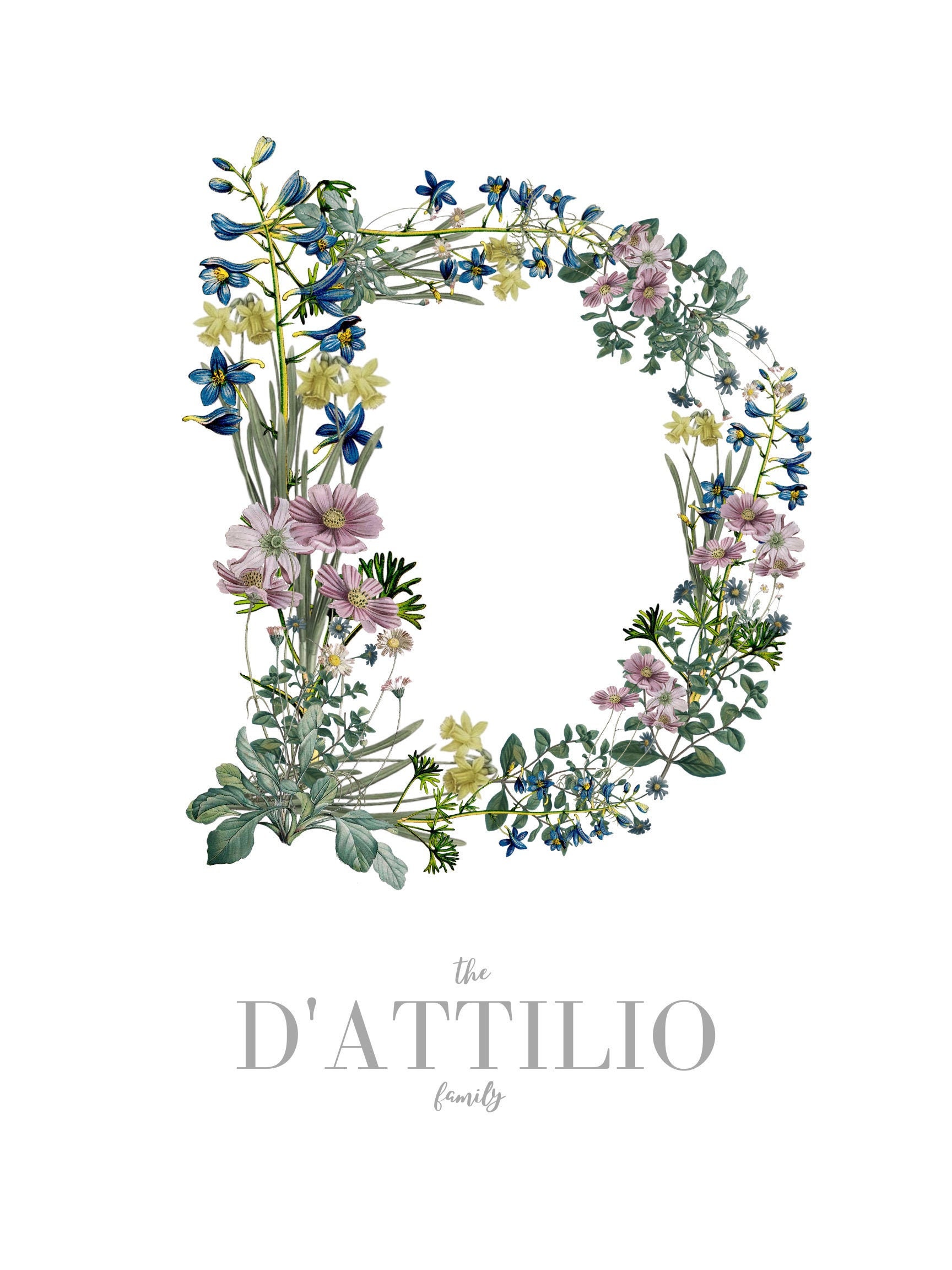Personalized "family Tree" Birth Flower Monogram Art - Etsy