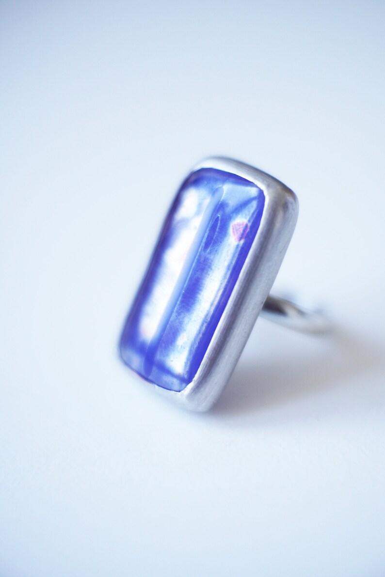 Iridescent Cobalt Blue Stained Glass Ring Statement Fused - Etsy