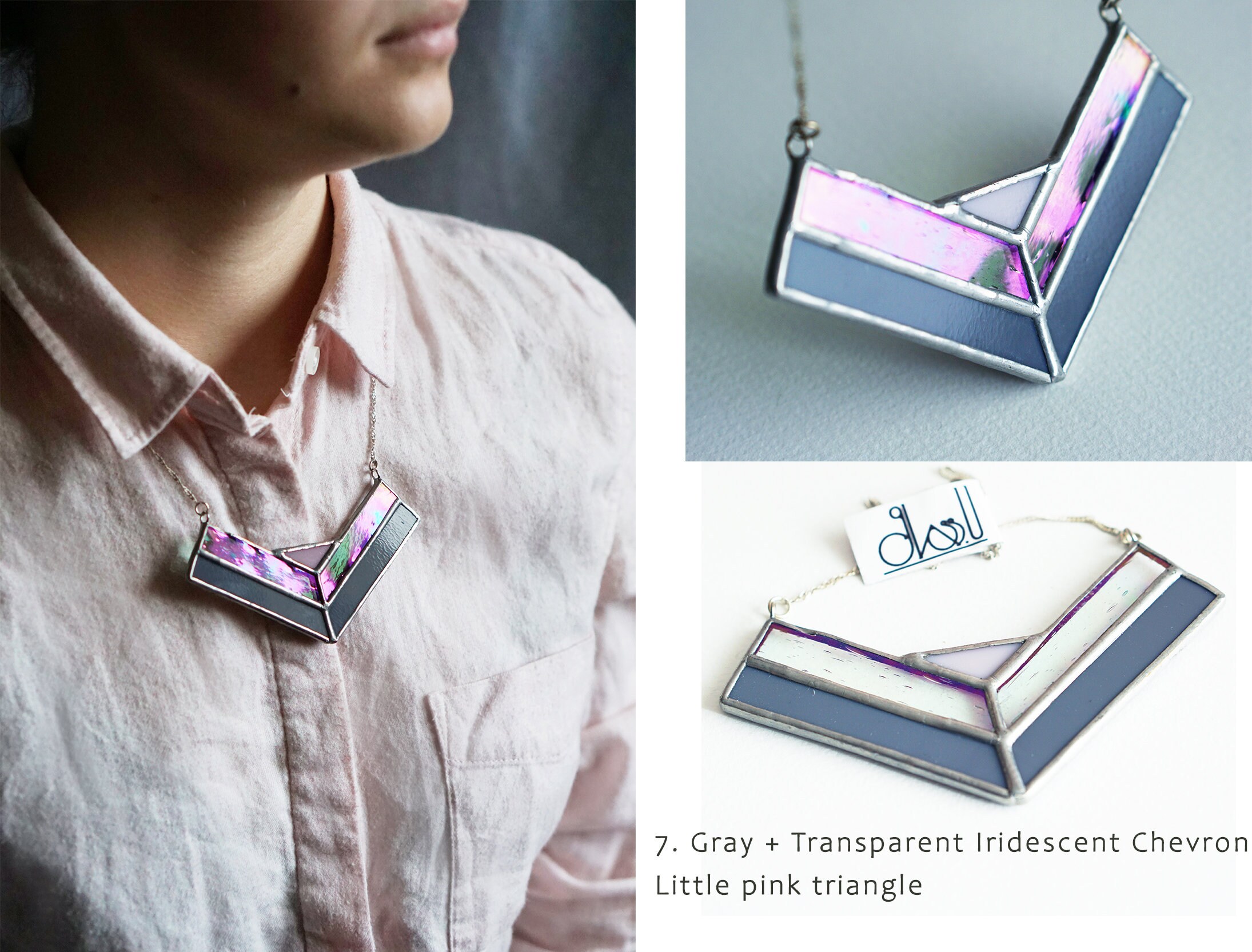 Iridescent Multicolor Chevron Necklace, Big Statement Stained Glass ...