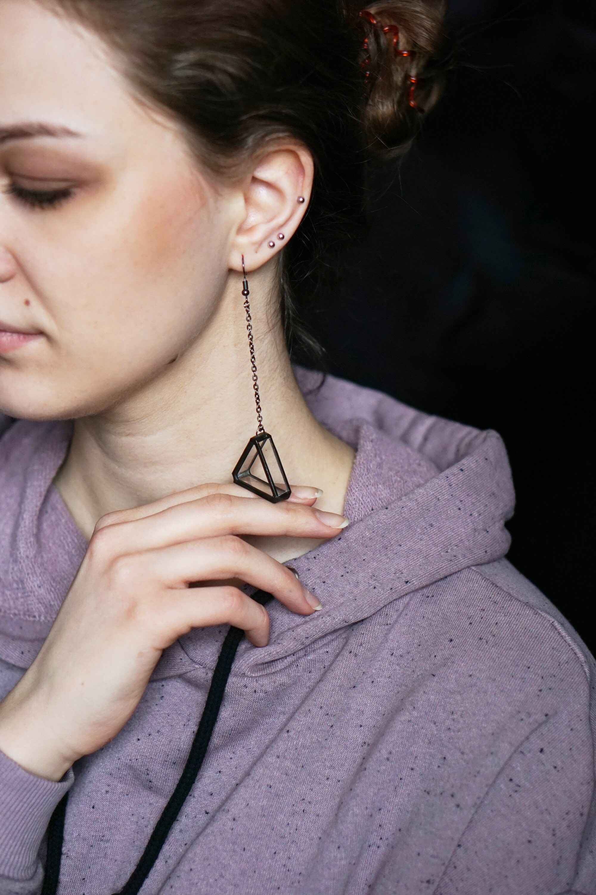 Stained Glass 3D Triangle Mono Earring, Geometric Accessory, Chic Long ...