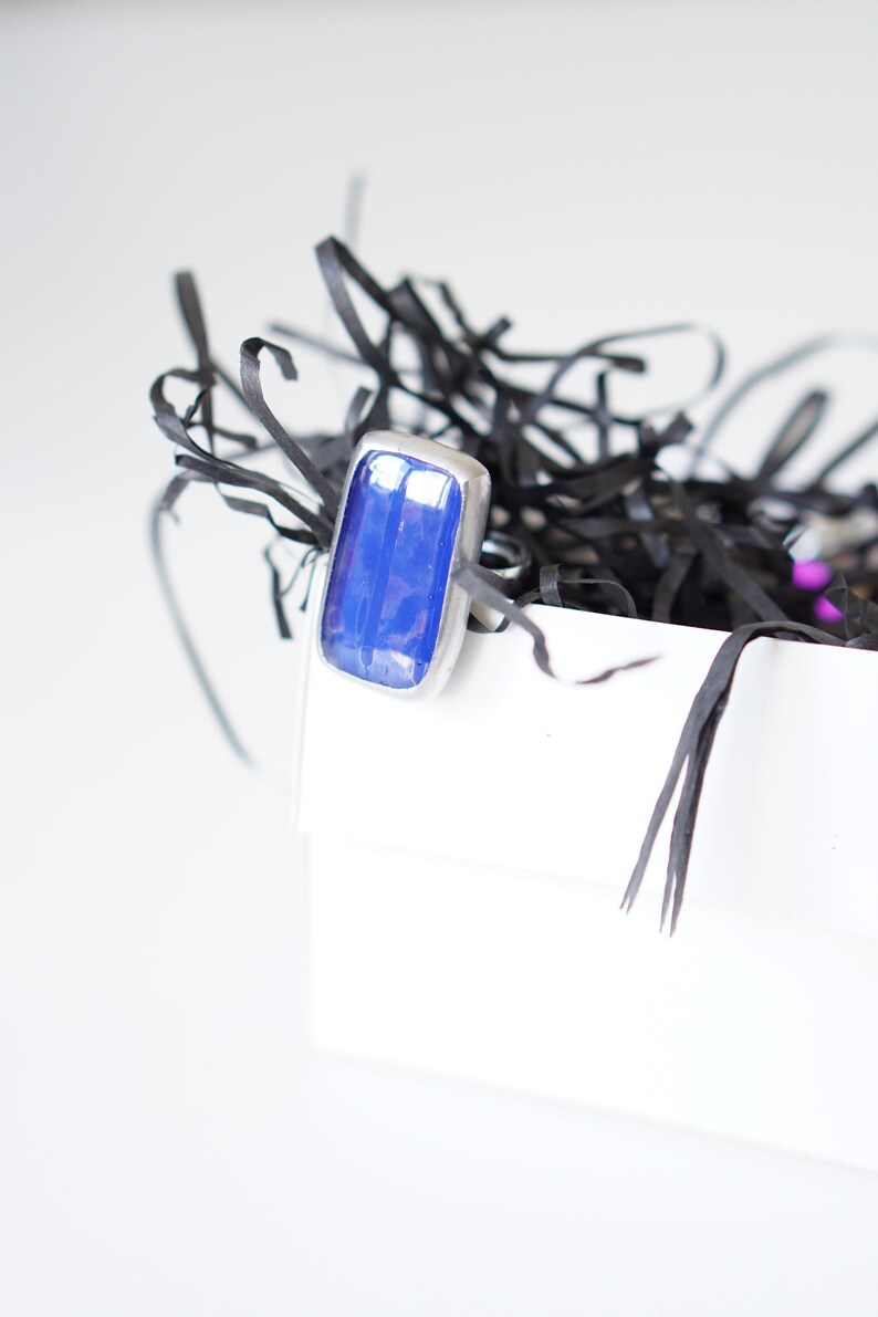 Iridescent Cobalt Blue Stained Glass Ring Statement Fused - Etsy