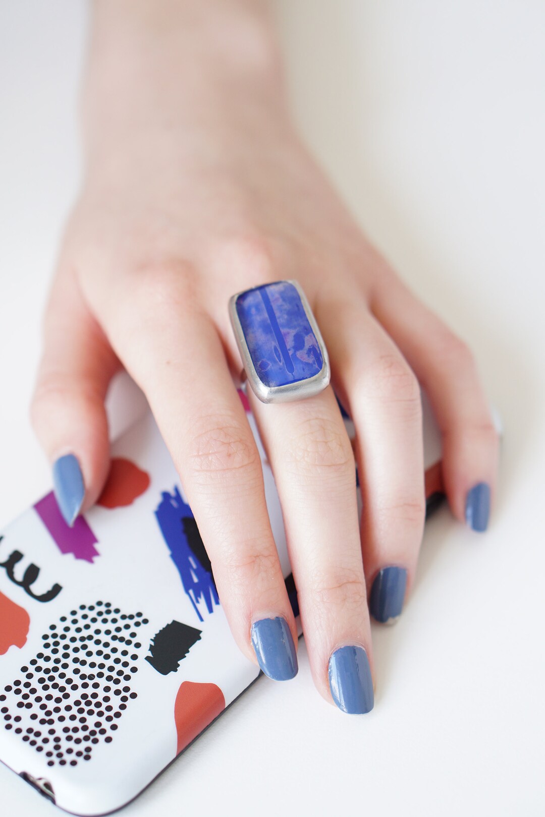 Iridescent Cobalt Blue Stained Glass Ring Statement Fused - Etsy