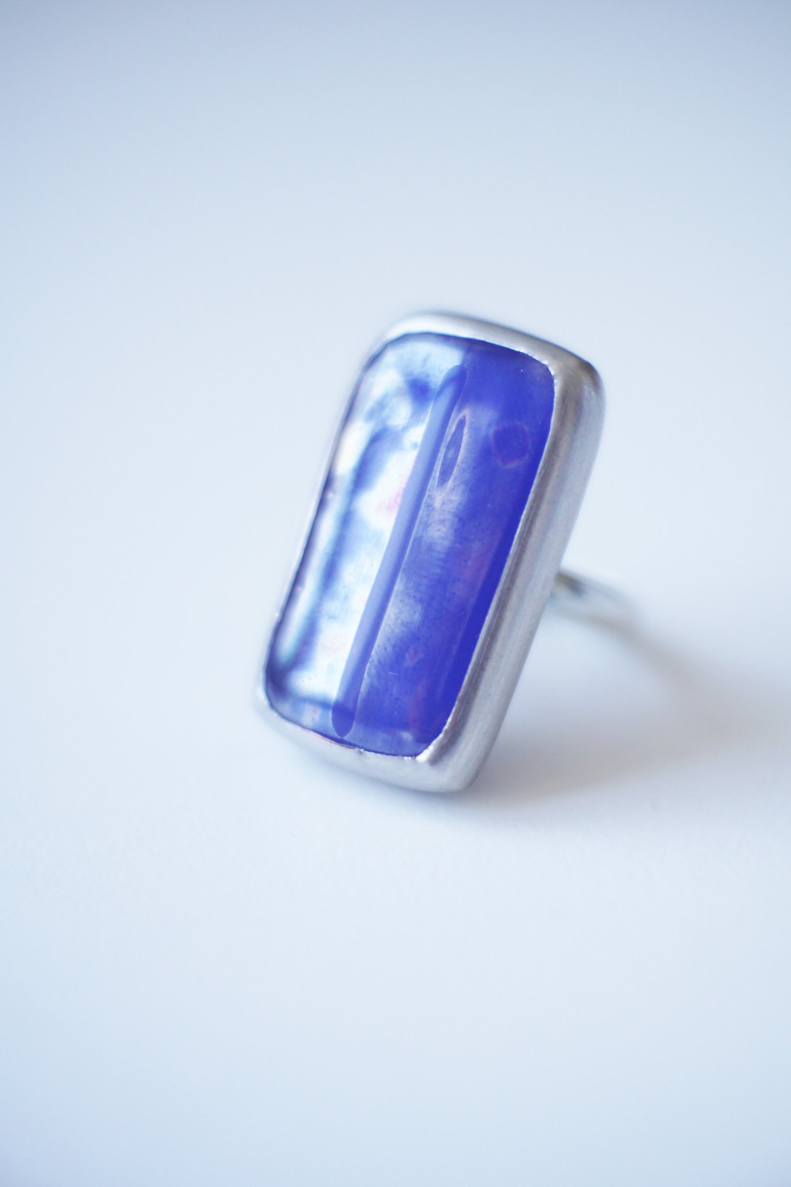 Iridescent Cobalt Blue Stained Glass Ring Statement Fused - Etsy