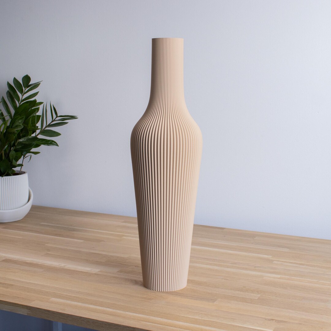 Striped Vase "groove" Beige, Tall Narrow 3D Printed Decoration Vase for ...