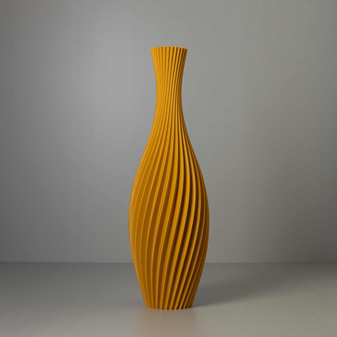 Floor Vase flora Ochre Yellow, 3D Printed Spiral Vase for Dried Flowers ...