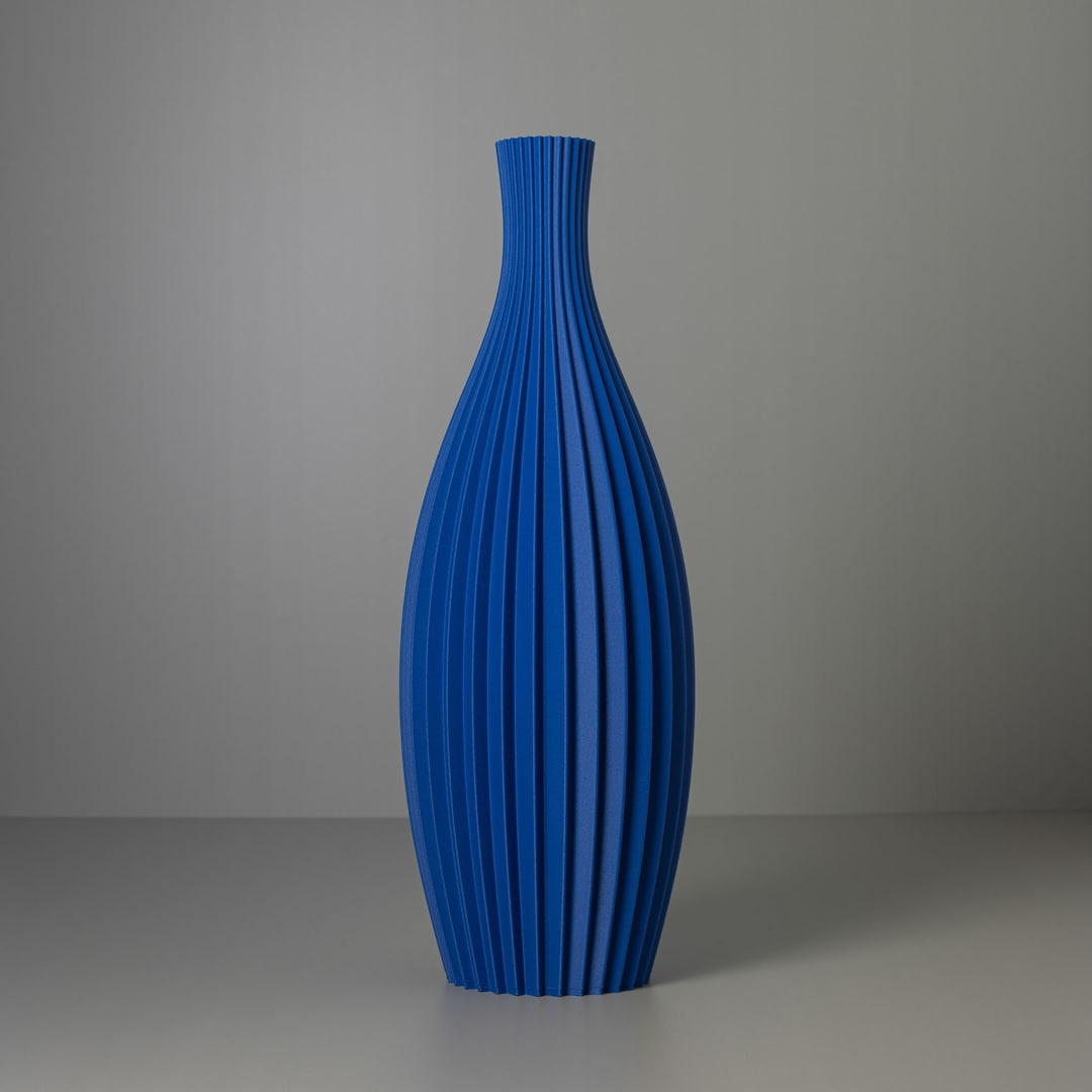 Floor Vase "rose" Cobalt Blue, 3D Printed Striped Decoration Vase With ...