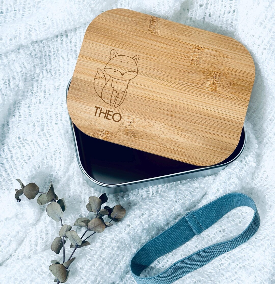 Stainless Steel Lunch Box With Wooden Lid Personalized With Name ...