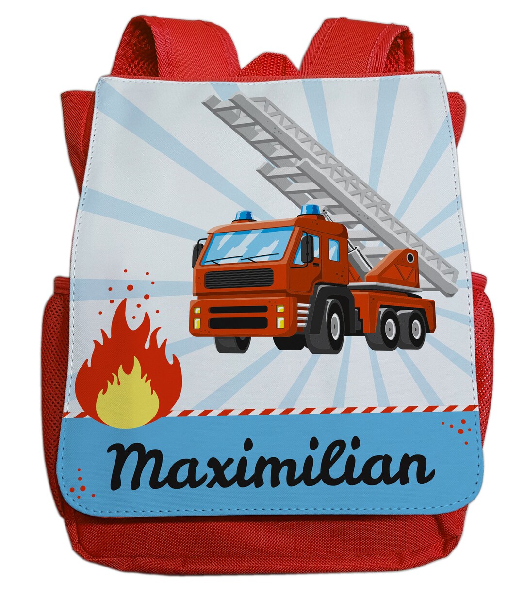 Backpack With Name for Boys Motif Fire Department Flame Cool ...