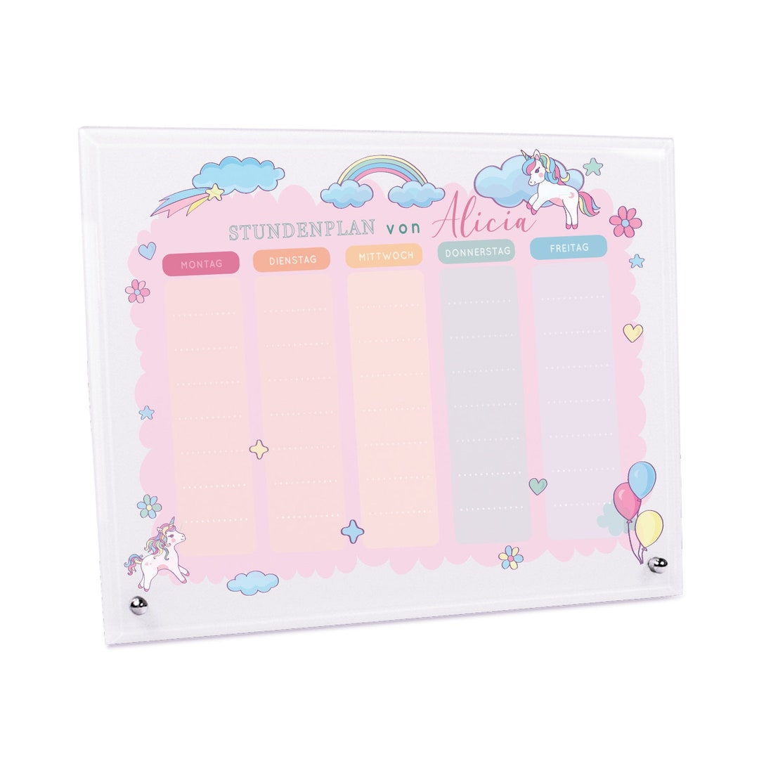 Personalized Glass Timetable for Children - Wipeable and Reusable ...