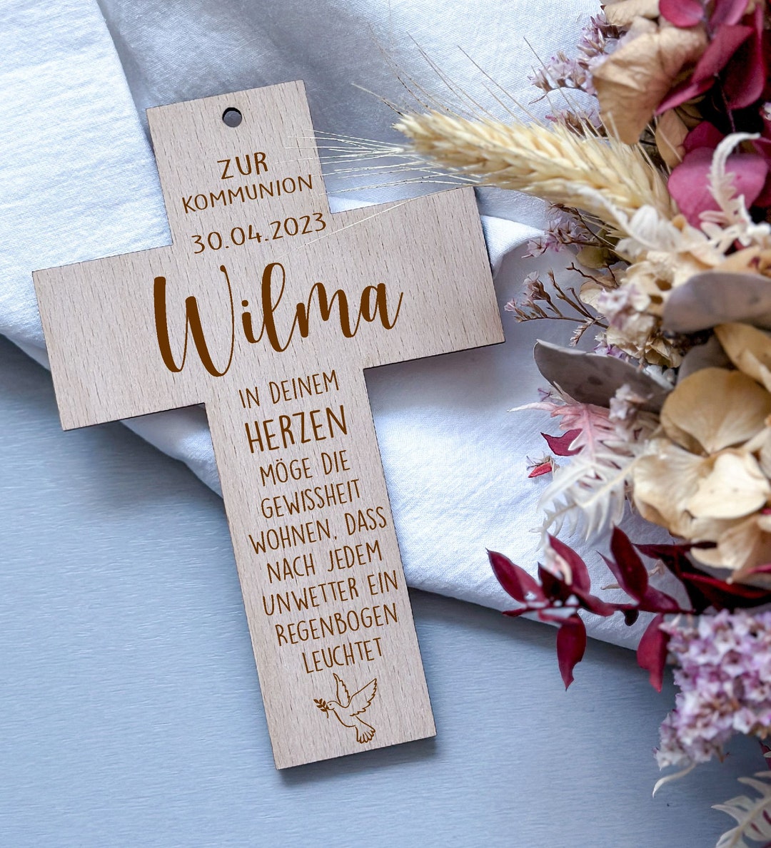 Personalized Wooden Cross as a Communion Gift | Engraved Communion ...
