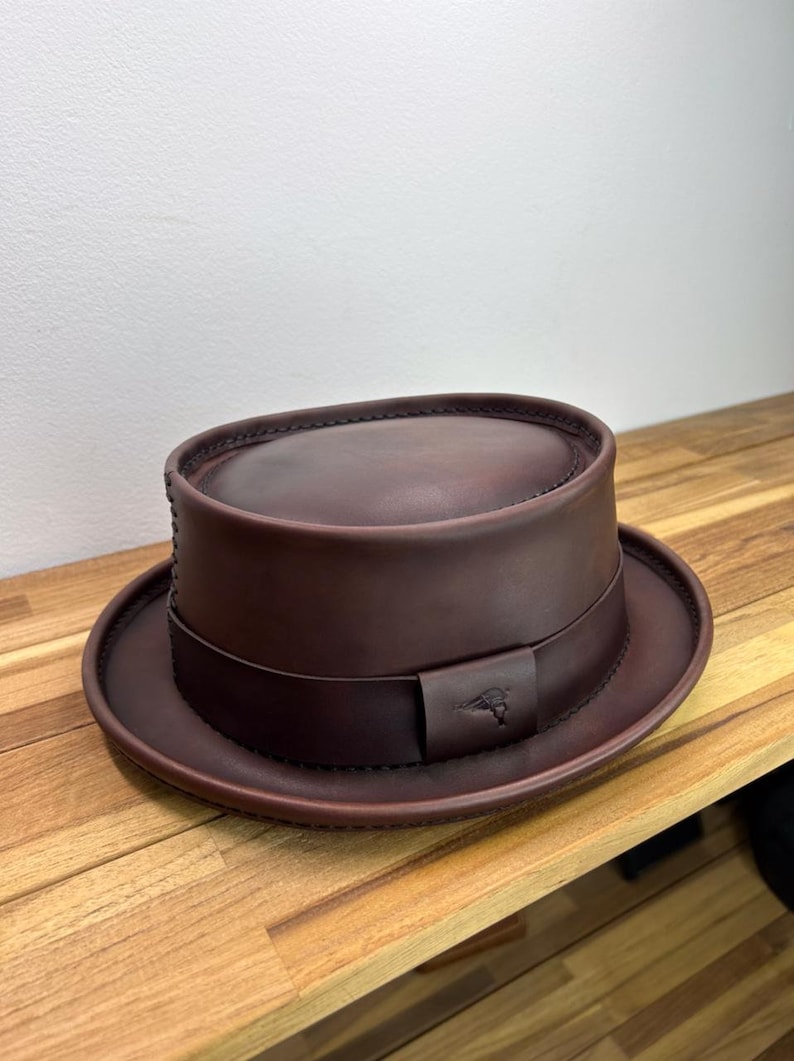 Leather Pork Pie Hat (made to Order) , Genuine Leather Hand Stitched ...