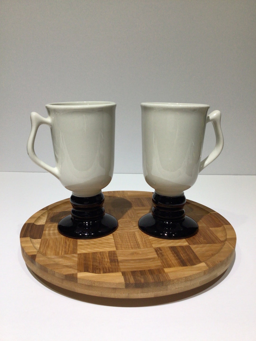 Pair of Vintage Hall Black and White Pedestal Coffee Cup Mugs - Etsy