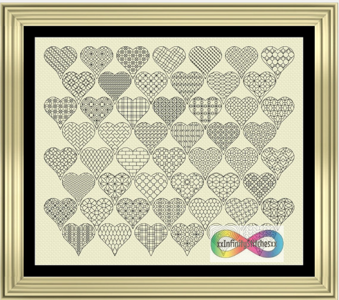 52 Blackwork Hearts Blackwork Chart | Etsy