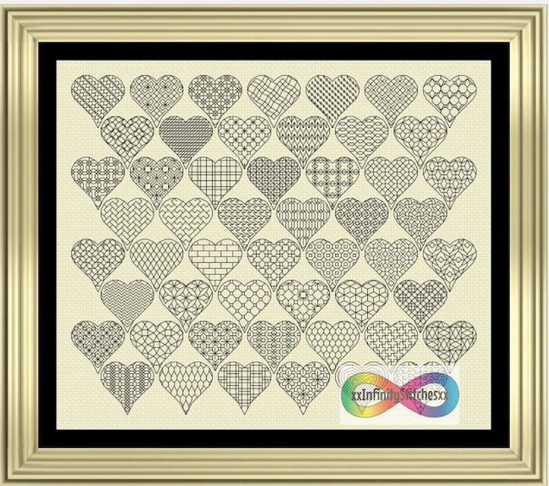 52 Blackwork Hearts Blackwork Chart | Etsy