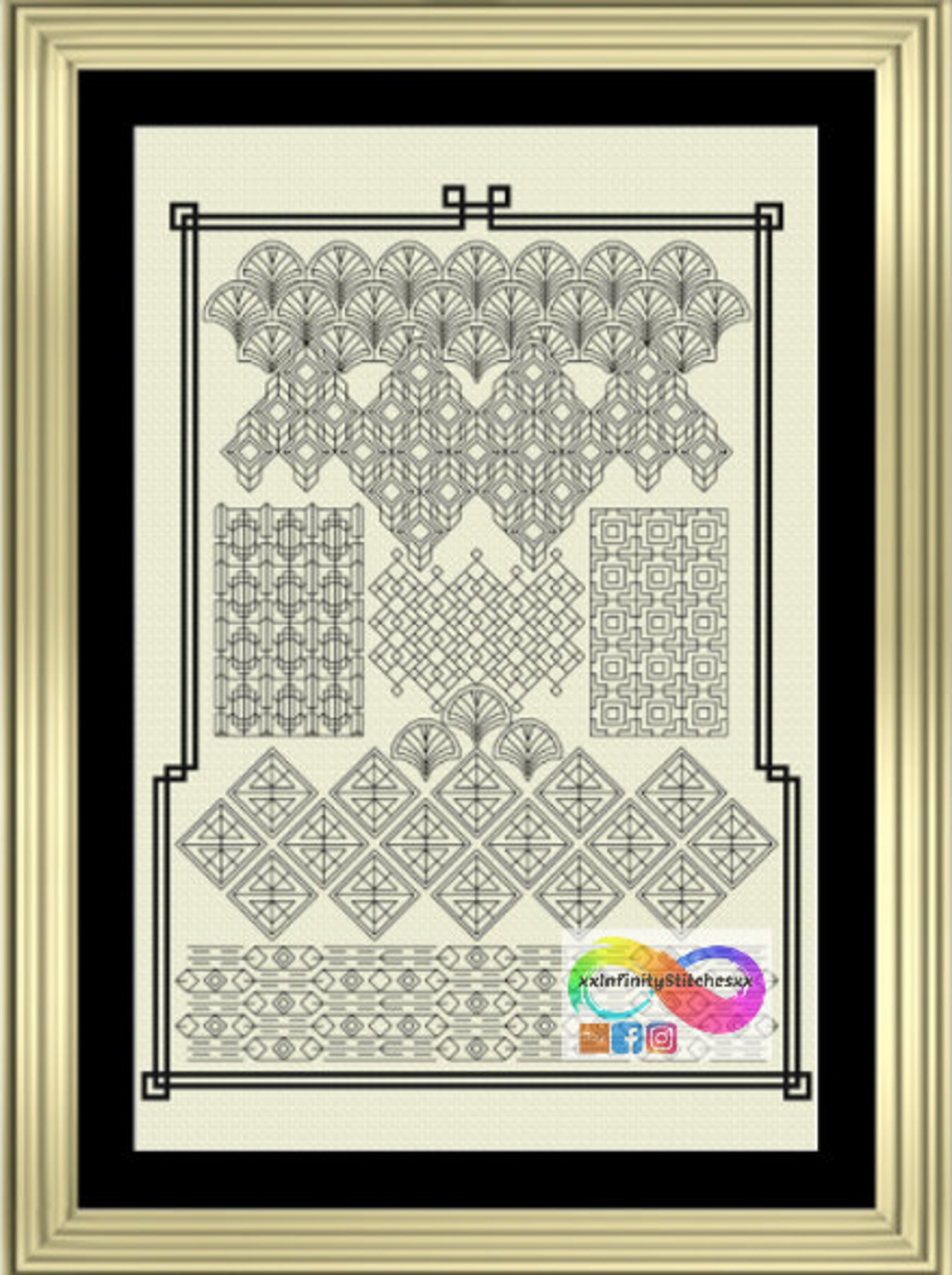 Art Deco Sampler Panel Blackwork Chart - Etsy