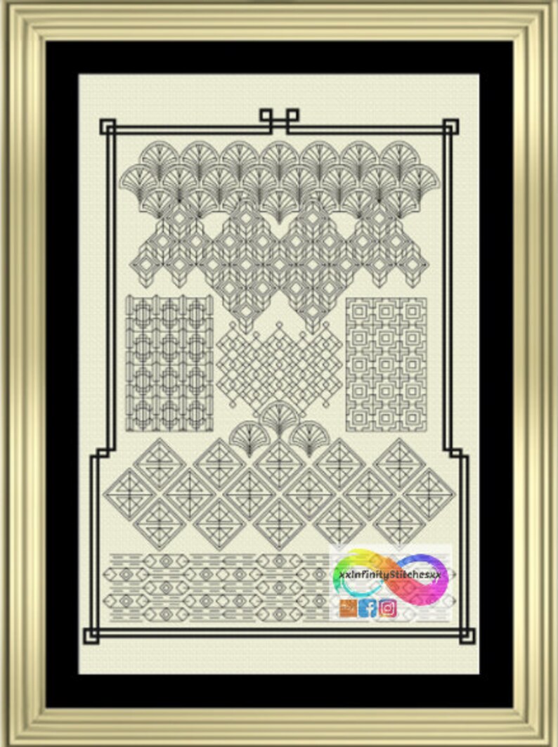 Art Deco Sampler Panel Blackwork Chart - Etsy