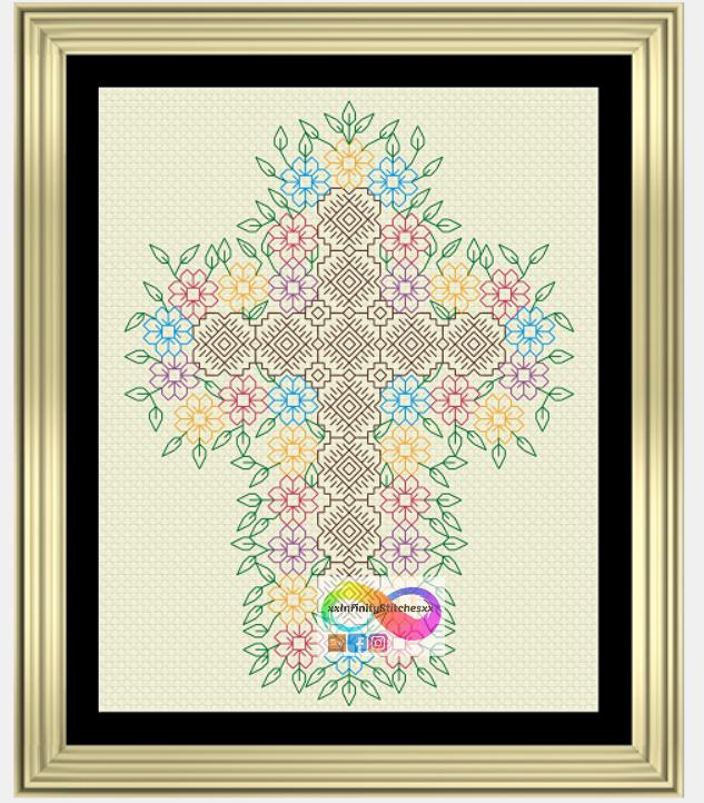 Cross With Flowers Blackwork Chart and Cross and Drape Blackwork Chart ...