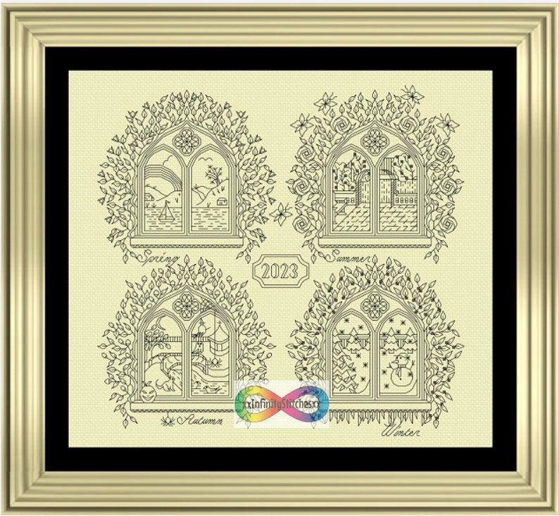 Four Seasons Windows Blackwork Chart - Etsy