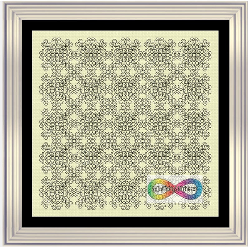 Intricate Flower Lace Panel Blackwork Chart - Etsy