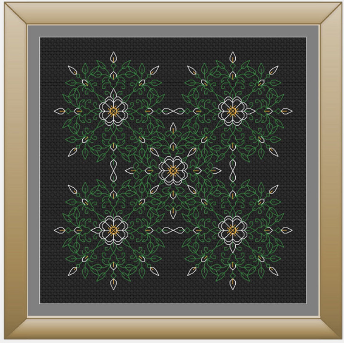 Fancy Floral Blackwork Chart - Etsy