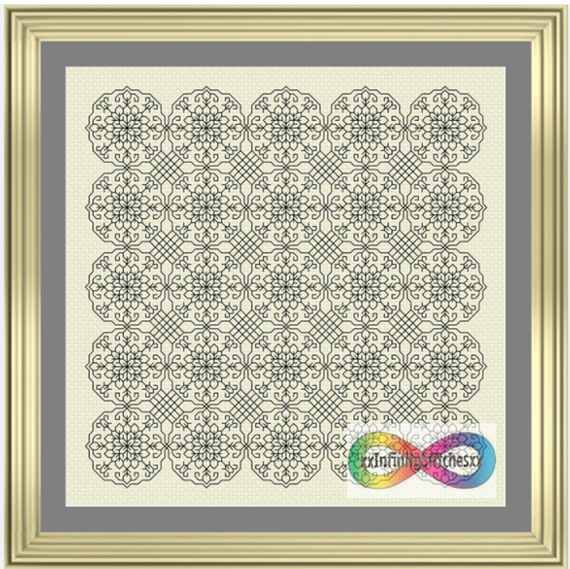 Round Tile Flowers Lacey Panel Blackwork Chart - Etsy