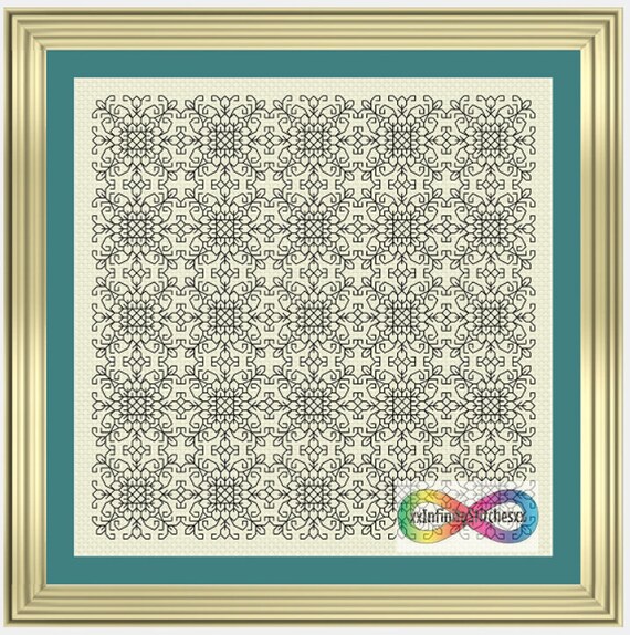 Sunflower Scroll Lace Panel Blackwork Chart | Etsy