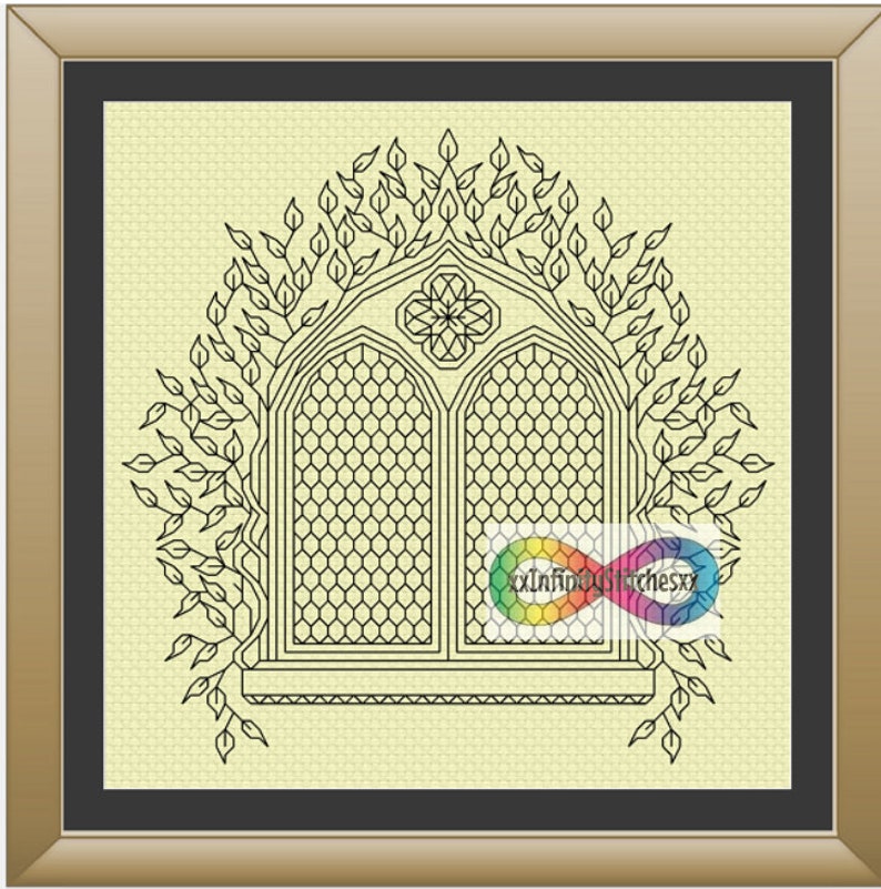 Stained Glass Window Picture Blackwork Chart | Etsy