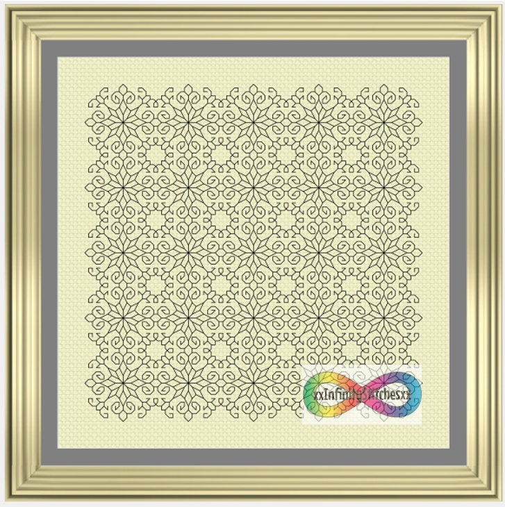 Fancy Swirly Lace Panel Blackwork Chart - Etsy