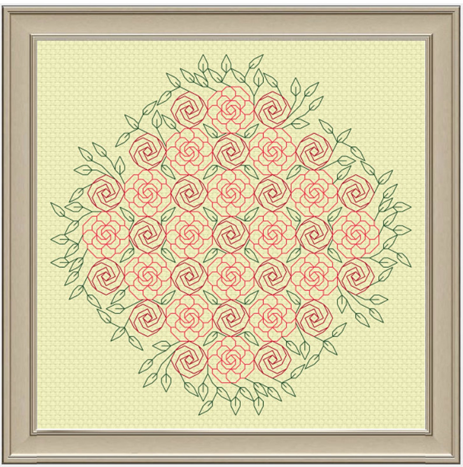 Roses and Leaves Bouquet Blackwork Chart - Etsy