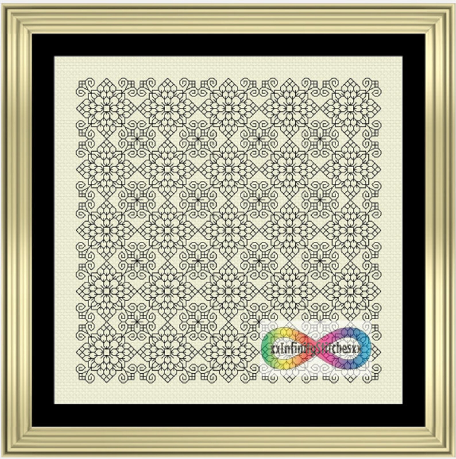 Flowers in Diamonds Lace Square Blackwork Chart - Etsy