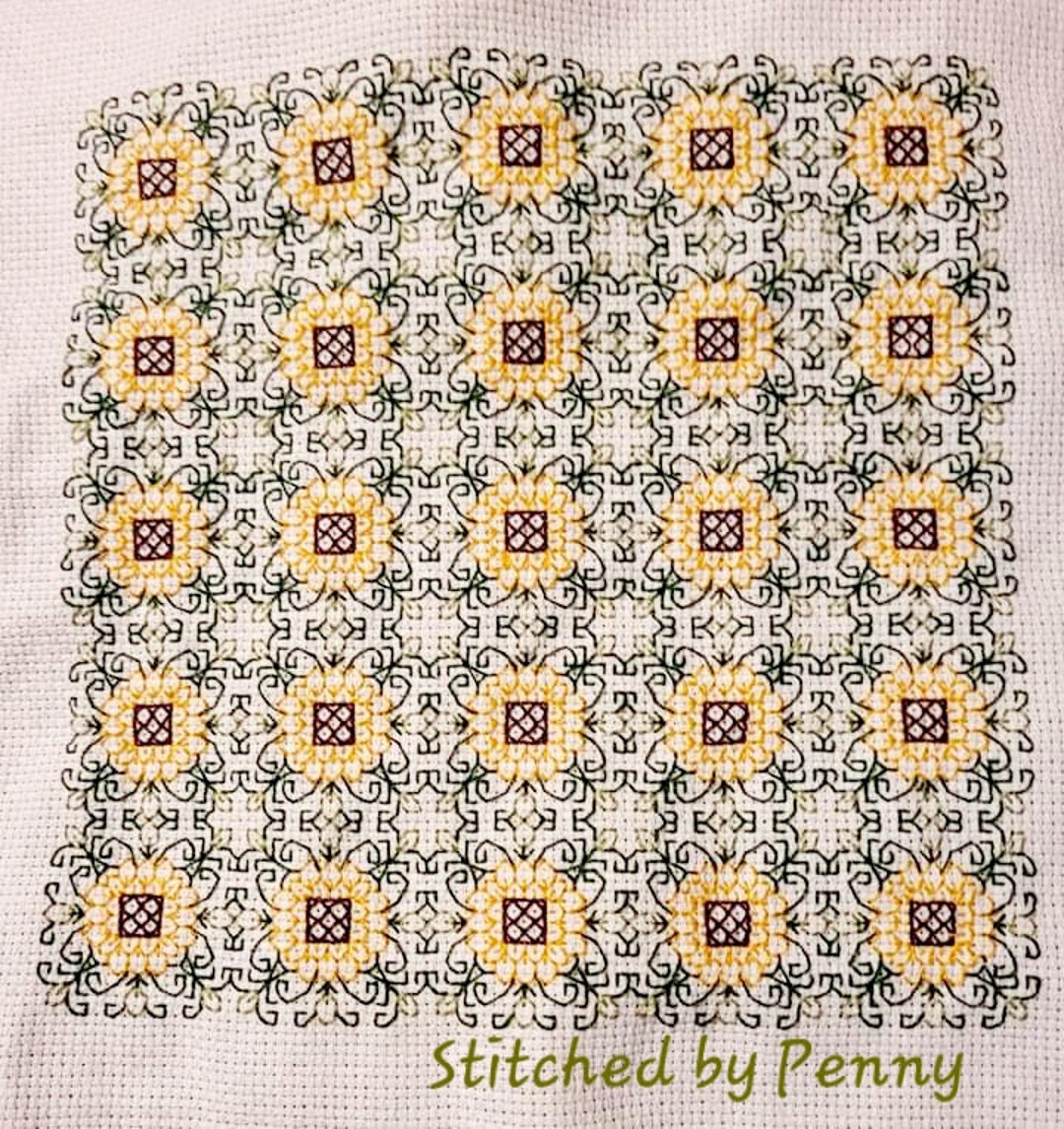 Sunflower Scroll Lace Panel Blackwork Chart - Etsy