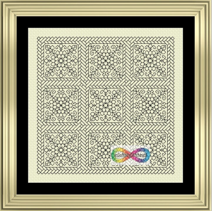 Herringbone Flower Tiles Blackwork Chart - Etsy