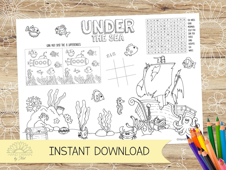 Under the Sea Activity and Colouring Sheet/placemat. Perfect - Etsy UK