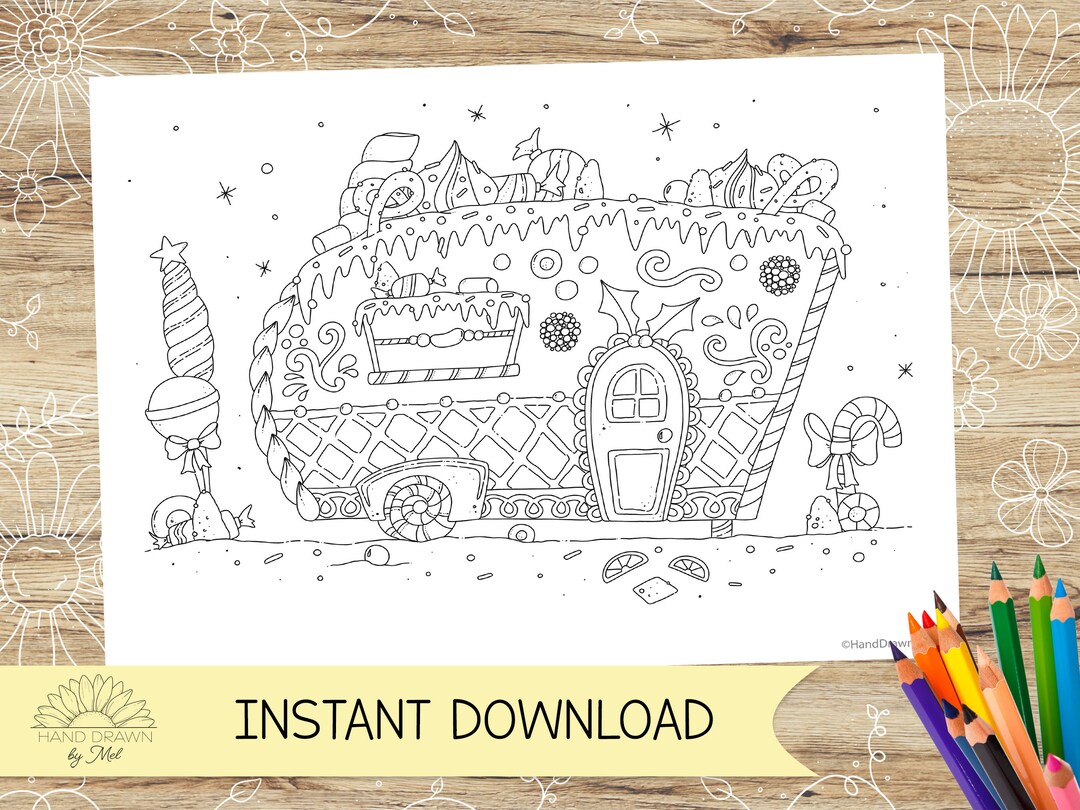 Gingerbread Caravan Coloring Page: Christmas Festive Design (digital ...